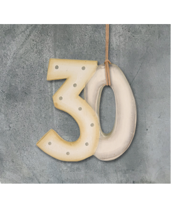 East of India wooden number 30 on a string